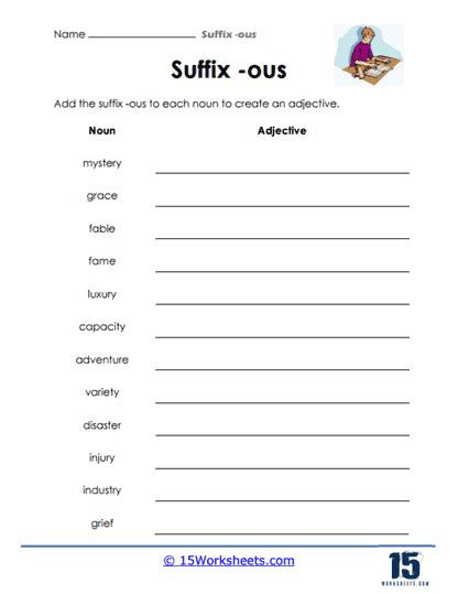 Suffix Ous Worksheets Nouns Into Adjectives 15
