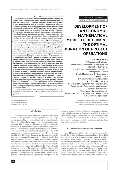 Pdf Development Of An Economic­mathematical Model To Determine The Optimal Duration Of Project