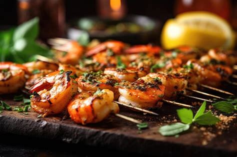 Premium Ai Image Grilled Shrimp Skewers With Herbs And Spices On
