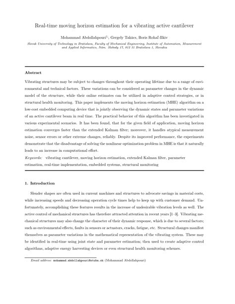 Pdf Real Time Moving Horizon Estimation For A Vibrating Active Cantilever