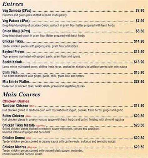 Bayleaf Indian Restaurant Menu Urbanspoonzomato