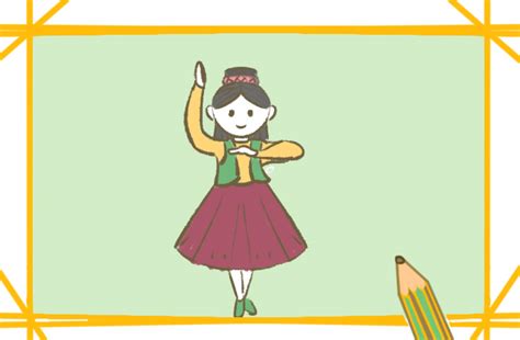 可爱的维吾尔族女孩简笔画图片教程