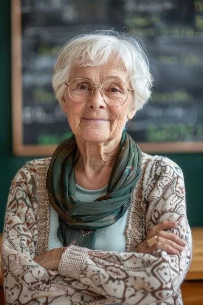Elderly Woman Teacher At School Generative Ai Premium Ai Generated Image