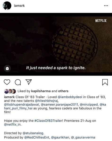 Srk Mentions New Talent In His Post About Class Of 83 R
