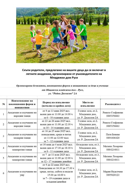 Община Лятна академия за деца и ученици организира Общинският младежки дом в Русе Тя включва