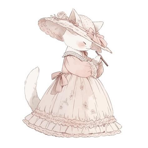 Premium Photo There Is A Drawing Of A Cat Wearing A Dress And A Hat