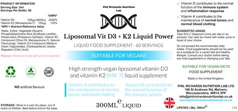 Liposomal Vit D3 K2 300ml Liquid Power Phil Richards Nutrition Lab