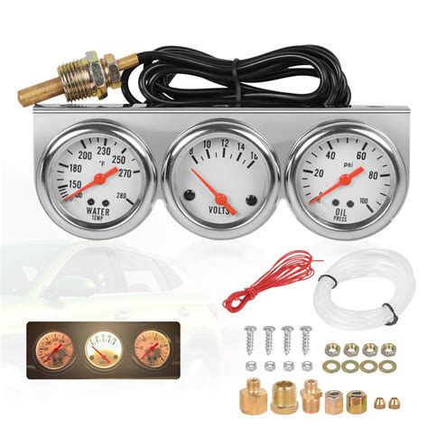 2 52mm Mechanical Chrome Triple Gauges Set Water Temp Oil Pressure