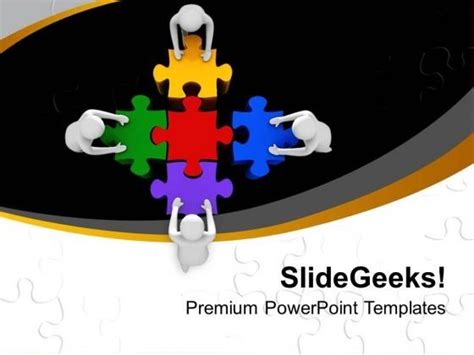 3d Men Pushing Jigsaw Puzzles Business Powerpoint Templates Ppt