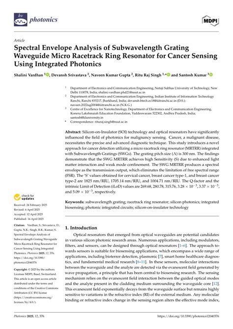 Pdf Spectral Envelope Analysis Of Subwavelength Grating Waveguide Micro Racetrack Ring