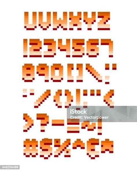 픽셀 복고풍 글꼴 컴퓨터 게임 디자인 벡터 일러스트 레이 션 모자이크 처리에 대한 스톡 벡터 아트 및 기타 이미지 모자이크 처리 컴퓨터 글자 3차원 형태 Istock