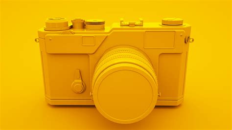 노란색 빈티지 카메라입니다 최소한의 아이디어 컨셉 3d 일러스트레이션 3차원 형태에 대한 스톡 사진 및 기타 이미지 3차원
