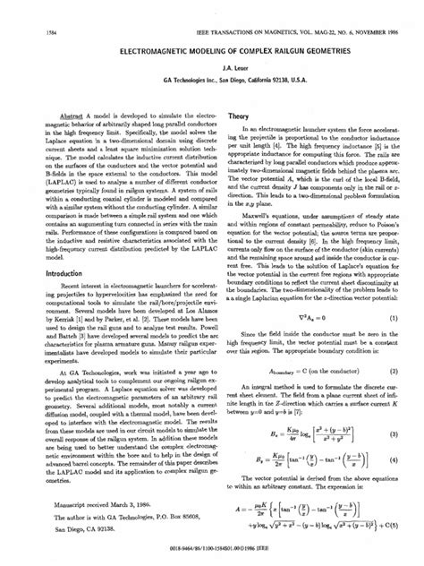 Electromagnetic Modeling Of Complex Railgun Geometries Pdf Inductance Magnetic Field