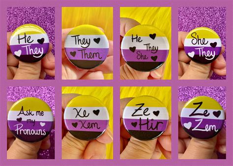 Non Binary Pride Flag Pronoun Pin Back Button Theythem Shethey He