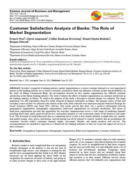 Customer Satisfaction Analysis Of Banks Pdf Market Segmentation Structural Equation Modeling