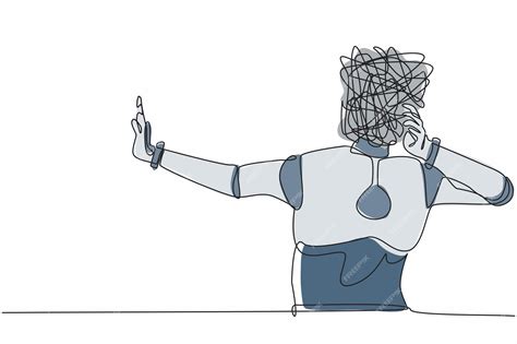 Premium Vector Single Continuous Line Drawing Robot Round Scribbles Instead Of Head Stop
