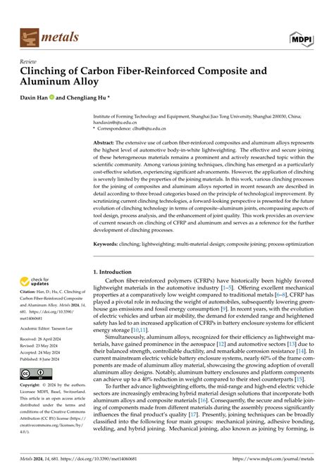 Pdf Clinching Of Carbon Fiber Reinforced Composite And Aluminum Alloy