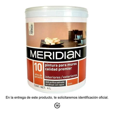 Pintura Para Muros Meridian Premier Vinil Acrílica Satinada Base B4 4 Litros Walmart