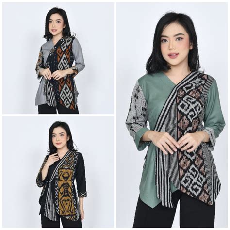 Jual Baju Atasan Blouse Batik Tenun Wanita Modern Kemeja Kerja Batik