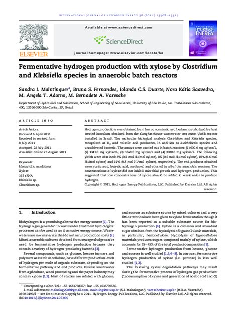 Pdf Fermentative Hydrogen Production With Xylose By Clostridium And Klebsiella Species In