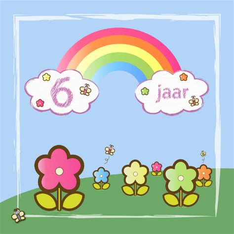 Regenboog Vlinders En Bloemen 6 Jaar Verjaardagskaarten Kaartje2go