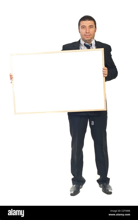 Full Length Of Executive Man Holding Blank Placard Isolated On White Background Stock Photo Alamy