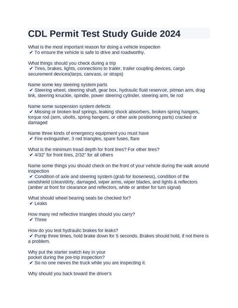Cdl Permit Test Study Guide Exams Engineering Docsity