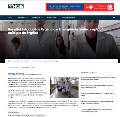 ES Hoje Hospital Estadual de Urgência e Emergência realiza captação