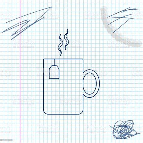 흰색 배경에 고립 된 티백 라인 스케치 아이콘이있는 차 한 잔 벡터 일러스트레이션 0명에 대한 스톡 벡터 아트 및 기타 이미지 0명 가득 찬 개념 Istock