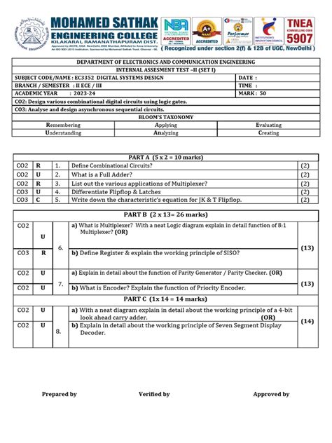 ec3352 digital systems design set i iat2 pdf digital