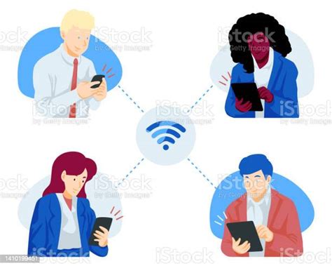 고립 된 흰색 배경 벡터 일러스트 레이 션 자료에서 Wifi를 사용하여 원격 근무를하는 사업가 Brand Name Smart