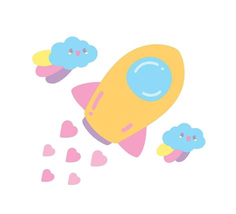 Linda Kawaii Cohete Con Corazones De Dibujos Animados Gráfico Elemento