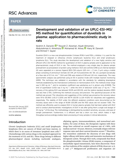 pdf development and validation of an uplc esi ms ms method for