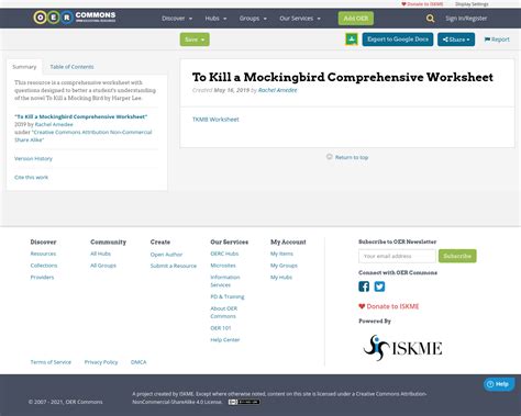 To Kill A Mockingbird Comprehensive Worksheet OER Commons