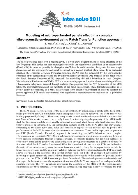 Pdf Modeling Of Micro Perforated Panels Effect In A Complex Vibro Acoustic Environment Using