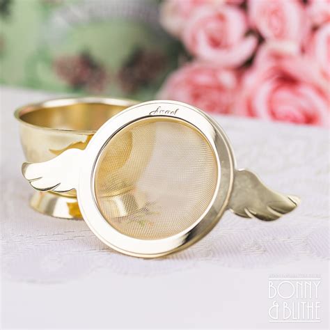Bonny And Blithe Vintage Inspired Gold Plated Tea Strainer With Angel Wing Handles And
