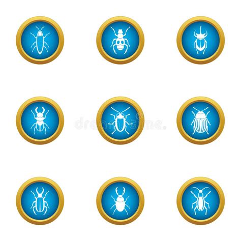 Fear Of Bug Icons Set Flat Style Stock Vector Illustration Of Midge