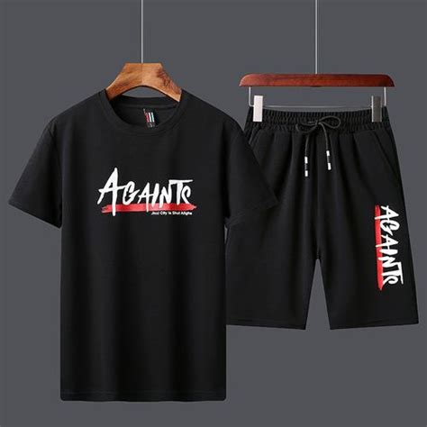 Shop Fashion 2 In 1 Mens Short Sleeve Shorts Set Black Online