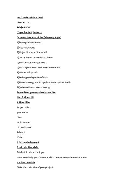 Evs Class Xi Project Topic 2025 Pdf