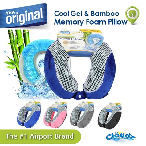 Cloudz Cool Gel And Bamboo Memory Foam Travel Neck Pillow Blue Perfect