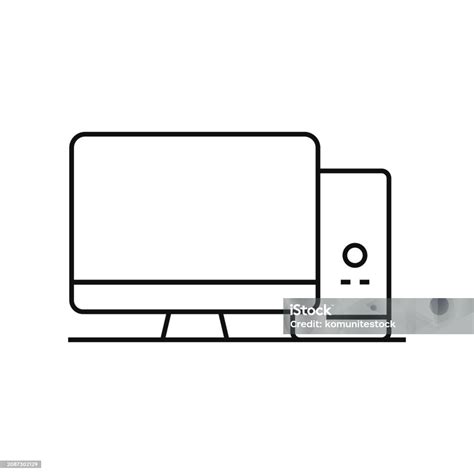 데스크탑 Pc 라인 아이콘 벡터 일러스트 레이 션입니다 로고 모바일 앱 웹사이트 Ui Ux 기호 기호에 대한 아이콘 디자인 0명에 대한 스톡 벡터 아트 및 기타 이미지