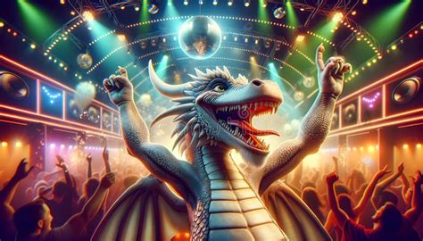 Funny Dragon Dancing In The Nightclub Party Entertaining People Stock Illustration