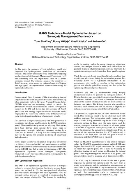 Pdf Rans Turbulence Model Optimisation Based On Surrogate Management