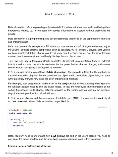 Data Abstraction In C Tutorialspoint Pdf C Class Computer Programming
