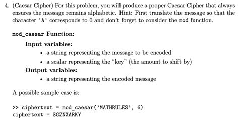 Solved Caesar Cipher For This Problem You Will Produce Chegg