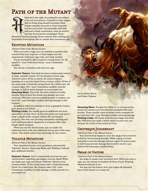 [5e] Path Of The Mutant A Barbarian Subclass With Horrifying