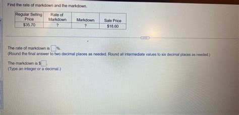 Solved Find The Rate Of Markdown And The Markdown The Rate
