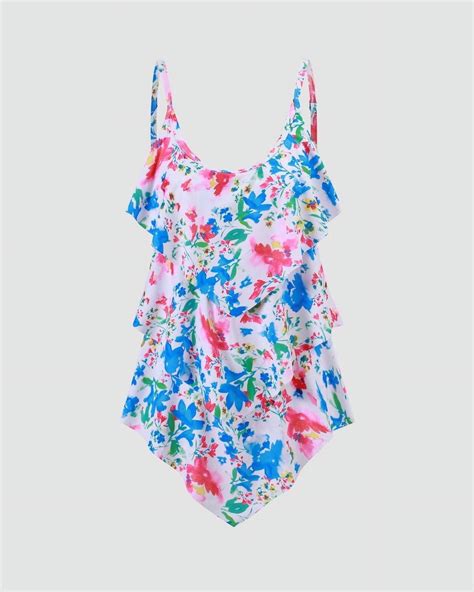 Unystyle Floral Print Womens Plus Size One Piece Swimsuits Tiered