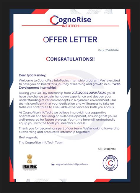 Jyoti Pandey On Linkedin Webdevelopment Internship Cognoriseinfotech