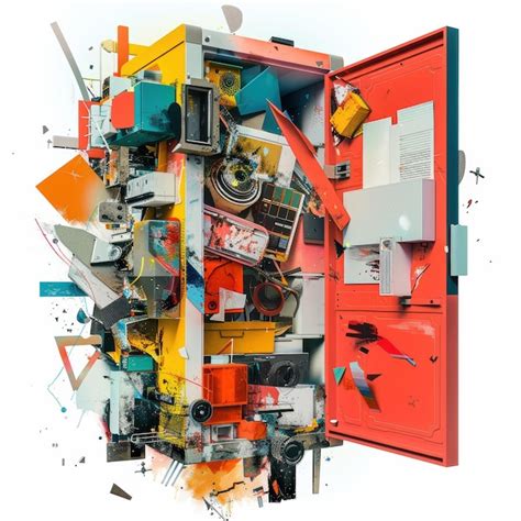 Explosive And Surreal Floating Lockers Bursting With Color Premium AI